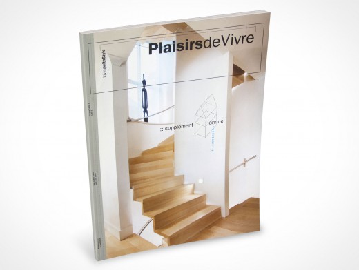 Magazine Mockup High Angle 30° View of Standing Cover in Magazine Catalog