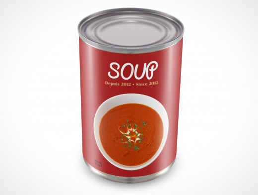 Render label designs on this Metal Soup Can Mockup 8 in seconds