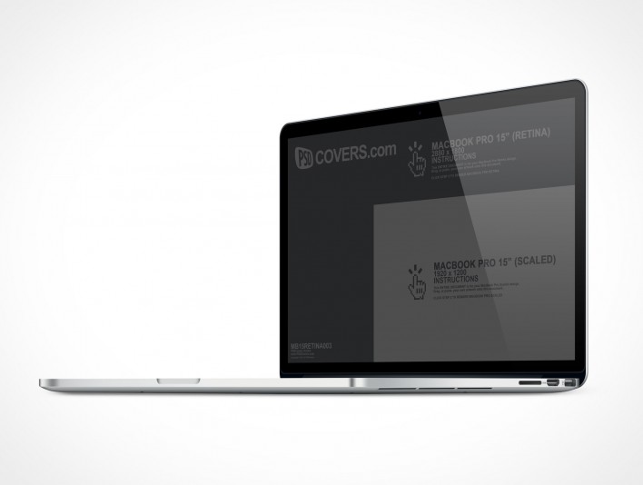 MacBook Pro Mockup | Laptop at 45° from right side screen tilted to 70°