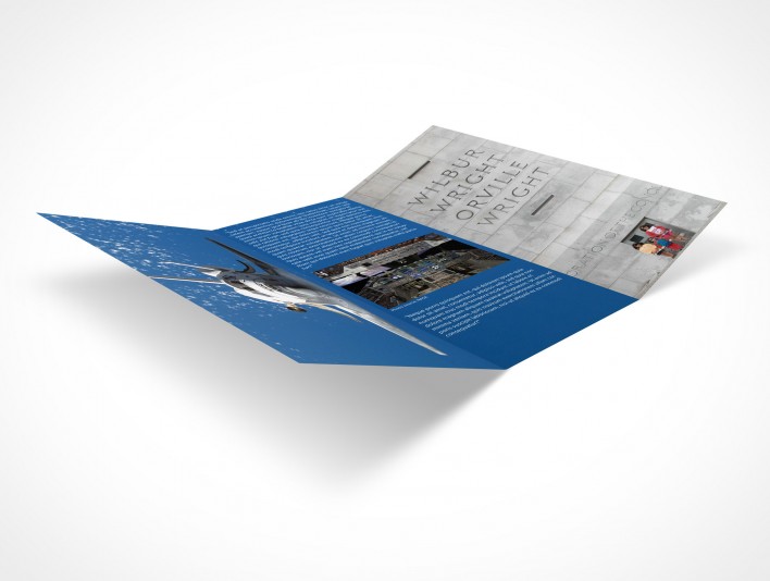 Gate Fold Brochure Mockup | 45° High Angle Front View With Open Panels