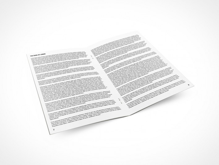 Pamphlet Mockup | High angle shot of pages of open pamphlet rotated 30°