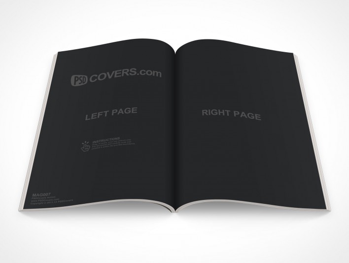 Magazine Mockup High Angle Open View of Pages in Magazine Catalog