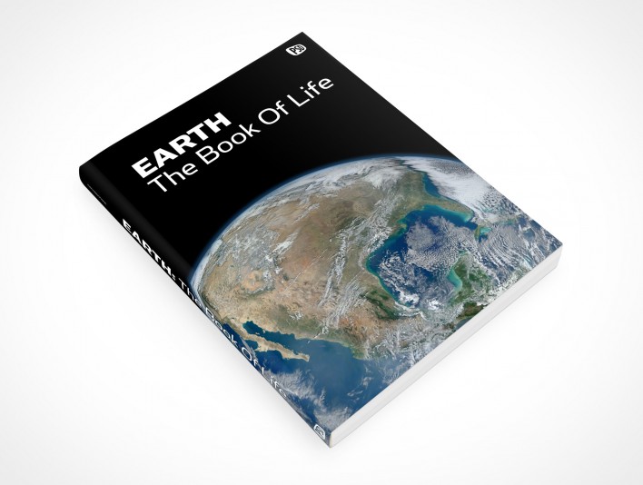 Paperback Book Mockup | High angle 45° front view of book laying on back