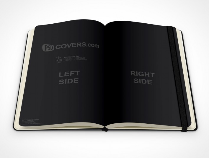 Notebook Mockup High Angle 90° Open View in Book Catalog