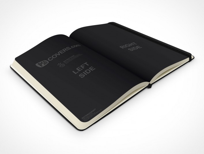 Notebook Mockup High Angle 90° Open View in Book Catalog