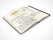 Notebook Mockup | High Angle 45° Open View in Book Catalog