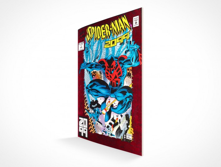 Comic Book Mockup Standing 315° Angle Front View in Magazine Catalog