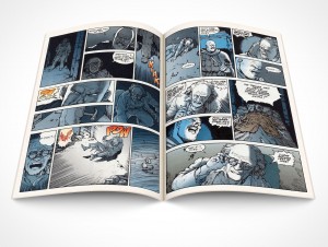This full Spread Comic Book Mockup 10 previews your layout