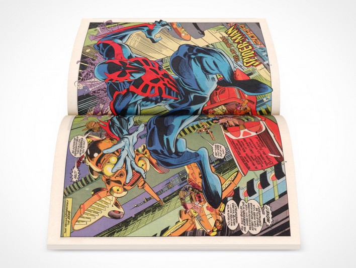Comic Book Mockup High Angle 45° Open View in Magazine Catalog