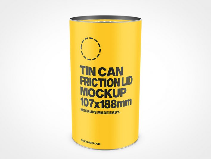 Render food branding on this blank Friction Lid Tin Can Mockup 3