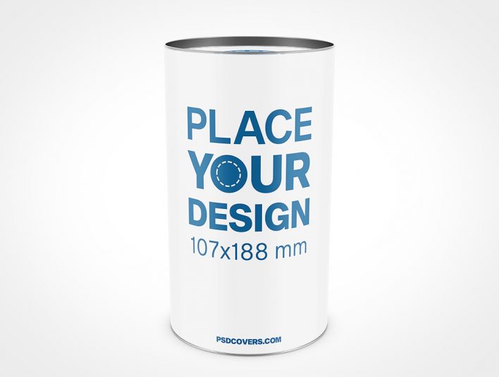 Render food branding on this blank Friction Lid Tin Can Mockup 3
