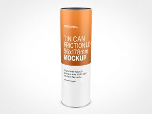 Sample food branding on this blank Friction Lid Tin Can Mockup 1