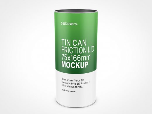 Release food branding on this blank Friction Lid Tin Can Mockup 2