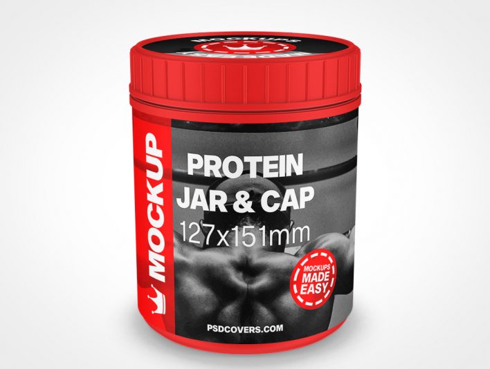 Protein Jar Mockup with Ribbed Cap 127x103 in Jar Mockup • PSDCovers