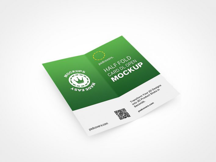 Render your half-fold design layout on this blank DL Card mockup