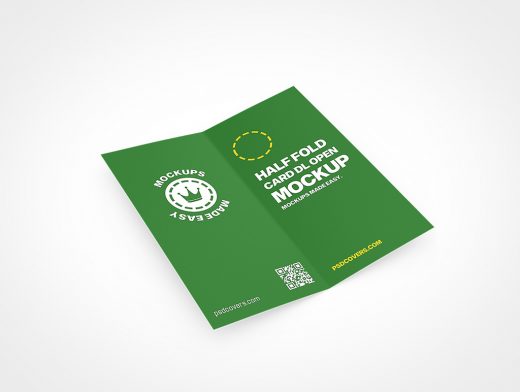 Render your half-fold design layout on this blank DL Card mockup