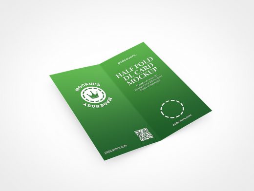 Render your half-fold design layout on this blank DL Card mockup