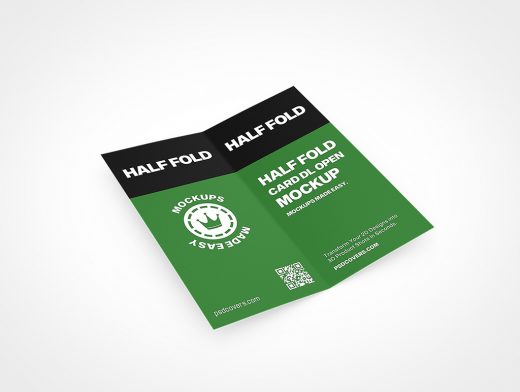 Render your half-fold design layout on this blank DL Card mockup