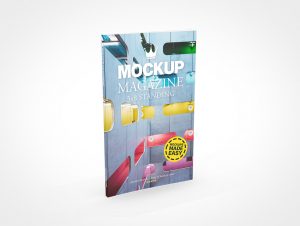 Prepare masthead cover designs on our Standing Magazine Mockup 2
